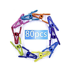 80pcs Multipurpose Clips Heavy Duty Metal Colorful High Elasticity Good Persistence Clothespins 2 Inch PVC Coated Sealing Food Paper Holder Clothesline for Laundry Kitchen Outdoor Home Travel Office