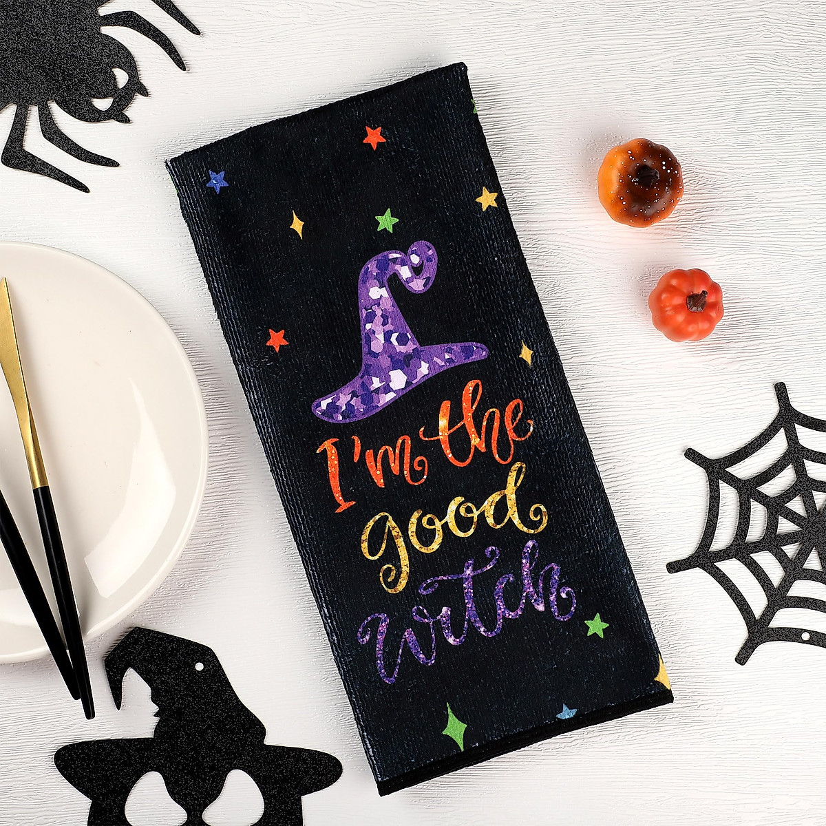 peony man Set of 4 Halloween Kitchen Towels Witch Dish Towels Hocus Pocus Amuck Tea Towels Halloween Hand Towel Drying Cloth for Holiday Kitchen Bathroom Party Supplies, 18" x 26"