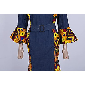 iooiooi Denim Dresses for Women Private Custom Long Sleeves African Dashiki Patchwork Dresses