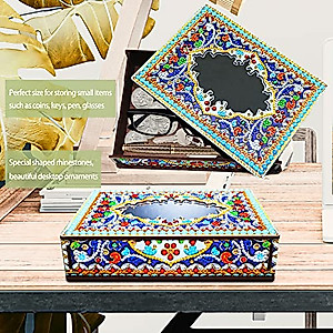 Diamond Art Wooden Box with Mirror Kit 5D DIY Mandala Diamond Painting Decorative Boxes Small Retro Remote Storage Box Jewelry Trinket Stash Gem Mosaic Arts Crafts for Women Dresser Desktop Decor