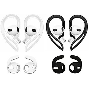 BLUEWALL Anti-Slip Ear Tips Earhooks Compatible with AirPods 3, Anti Slip Anti Lost Eartips Earbud Covers Tips Ear Hooks Compatible with AirPods 3, 4 Pairs Black White