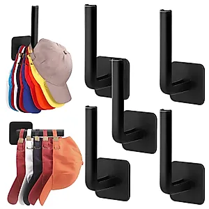 Letohoumia Hat Hooks for Baseball Caps Wall, 5 Pack Adhesive Hat Hooks Hanger Holder, Multi-Purpose Strong Hook Organizer Can Hold More Than 10 Hats for Door/Closet