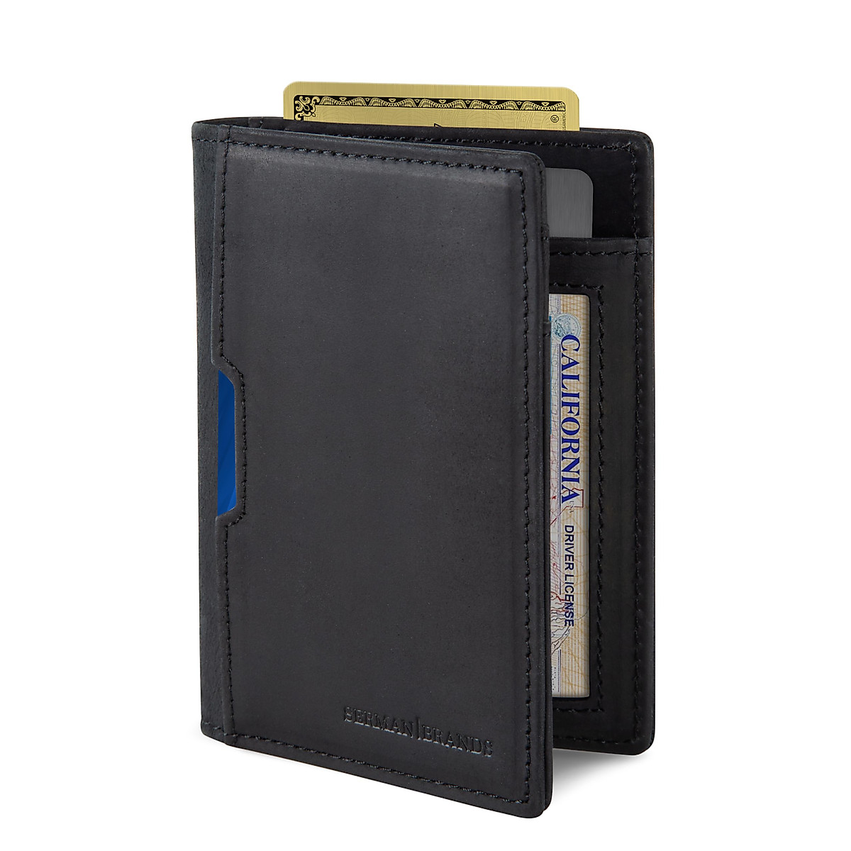 SERMAN BRANDS - Wallets for Men Slim Mens leather RFID Blocking Minimalist Card Front Pocket Bifold Travel Thin (Charcoal Black 5.0)