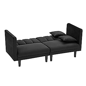70'' Black Velvet Couch,Loveseat Sofa, Convertible Futon Sofa Bed, Accent Sofa Recliner,Metal Legs, 2 Couch Pillows,Modern Sofas for Home Living Room Bedroom