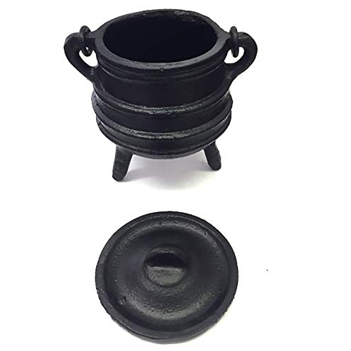 New Age Imports, Inc. Cast Iron Cauldron w/handle & lid, ideal for smudging, incense burning, ritual purpose, decoration, halloween decoration, candle holder, etc. (Ribbed Style 4" High, 2.25" Dia)