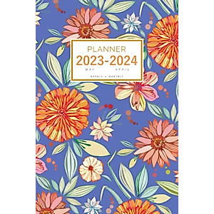 Planner 2023-2024: 6x9 Weekly and Monthly Organizer from May 2023 to April 2024 | Creative Colorful Aster Flower Design Blue