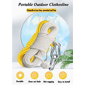 BanYakong Clothesline Clothes Drying Rope Portable Travel Clothesline Adjustable for Indoor Outdoor Laundry Clothesline, Perfect Windproof Clothes Line, Hanger for Camping Travel & Home Use(White)