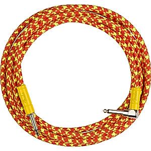 Fender MonoNeon Instrument Cable, Straight/Angle, Orange/Yellow Tweed, 10ft