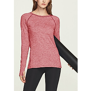 TSLA Women's Long Sleeve Shirts, Lightweight Crewneck Yoga Workout Tops, Athletic Sports Performance Running T-Shirts, Stretch Crew Spacedye Dusty Rose, X-Large