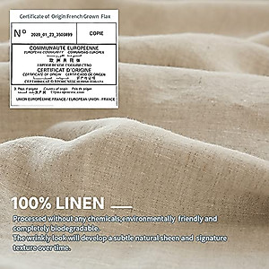 Simple&Opulence 100% Washed Linen Sheet Set-Queen Size-Natural France Flax Bed Sheet-4 Pcs Breathable,Ultra Soft,Farmhouse Bedding (1 Flat Sheet,1 Fitted Sheet,2 Pillowcases)-Embroidery Linen