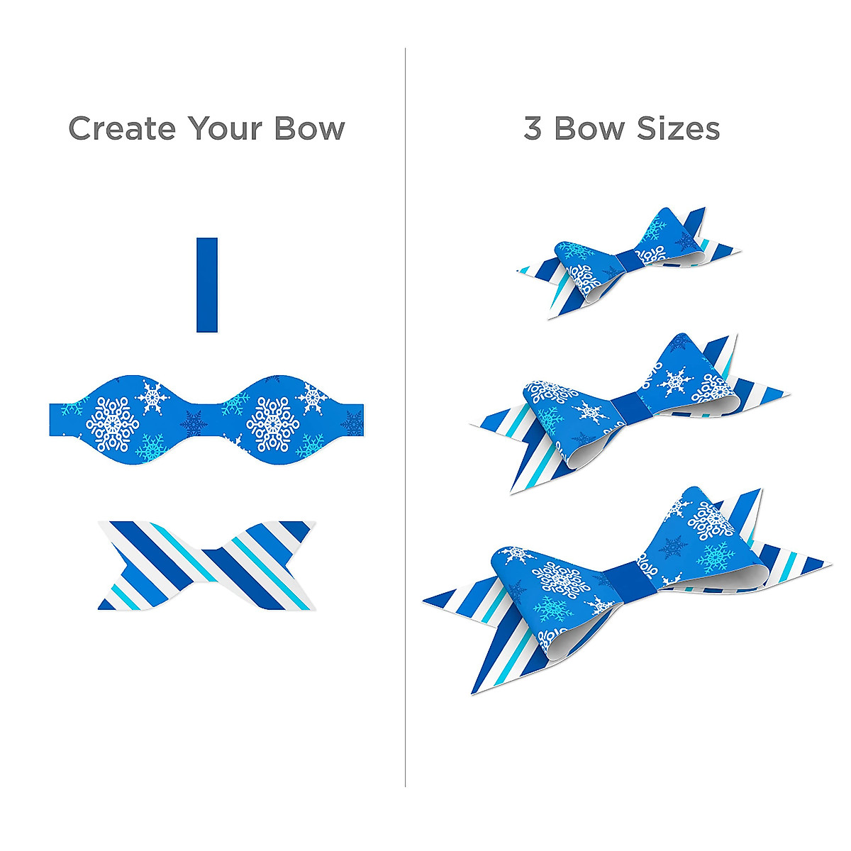 Hallmark Holiday Wrapping Paper with DIY Bow Templates on Reverse (3 Rolls: 120 sq. ft. ttl) Blue and White Snowflakes, Stripes, Solid Blue for Christmas, Hanukkah, Weddings, Birthdays