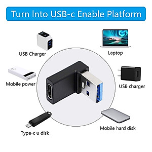 CERRXIAN Right Angle USB C to USB A Adapter, Up Angle & Down Angle USB A 3.0 Male to USB Type C 3.1 Female Connector Adapter for Laptops, Wall Chargers, Power Banks(2-Pack)