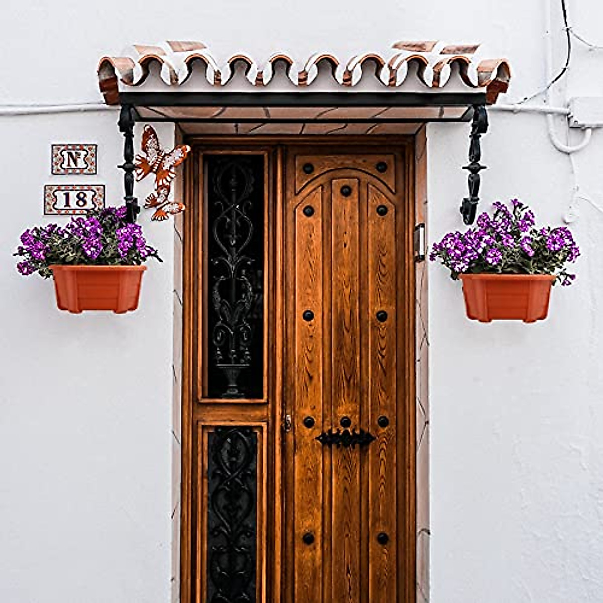 9.84” Wall Hanging Planters Railing Hanging Planters Plants Flowers Plastic Pots Baskets for Balcony Fence Garden Outdoor Indoor 3 Wall Pots(Terracotta red Color)