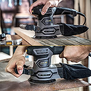 3.8A(450W) Orbital Sander, Jellas 6 Variable Speeds Double Handle Random Orbit Sander, 5-Inch Electric Sander with 18pcs Sandpapers, Dust Collector, Ideal Power Sander for Woodworking(OS450)