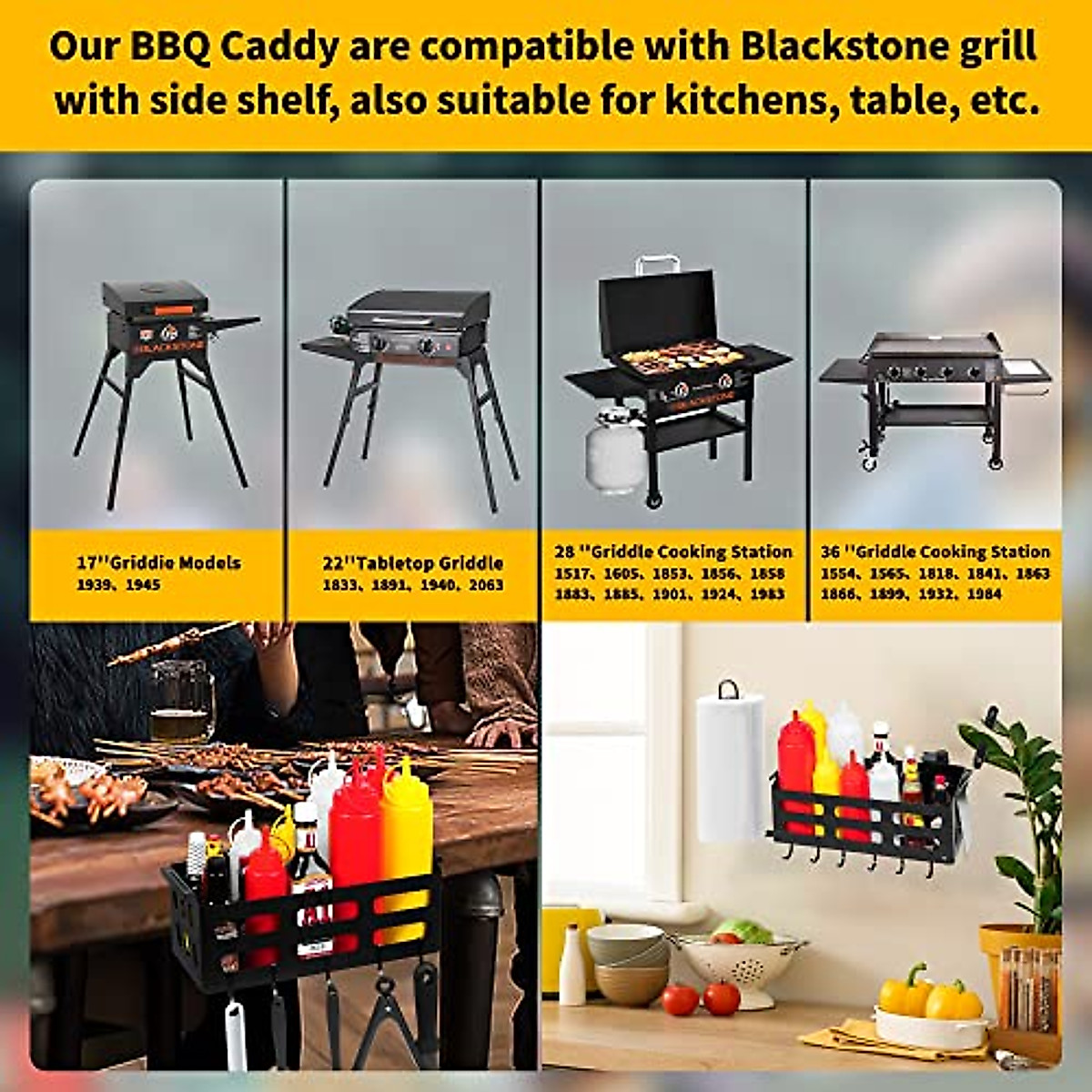Upgraded Griddle Caddy for 28"/36" Blackstone Griddle/Prep Cart, Extra-Capacity Grill Caddy, Space Saving BBQ Accessories Storage Box with Paper Towel Holder Tool No Drill Outdoor Grill Organizer