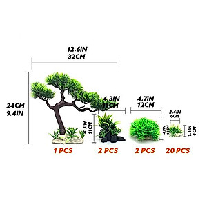 Artificial Aquarium Green Water Plants Tree Set 25 Pcs, Fish Tank Aquarium Decorations, Made of Soft Plastic, Safe for All Fish & Pets (Set 1)