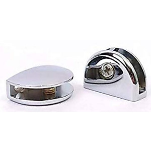 BSM Marketing Set of Two Glass Shelves with Curved Corners 6mm Thick Toughened Glass Clear Bathroom Kitchen Bedroom 500mm x 100mm (20" Approx) with Large Chrome Finish Supports