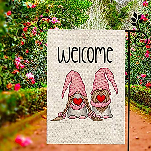 CROWNED BEAUTY Valentines Day Garden Flag 12×18 Inch Vertical Double Sided Valentine Gnome Welcome Flag for Outside Yard Anniversary Wedding Farmhouse Décor CF015-12