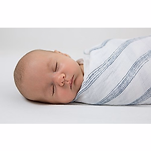 Amazing Baby Cotton Muslin Swaddle Blankets, Set of 3, Watercolor Brushstrokes, Denim, X-Large