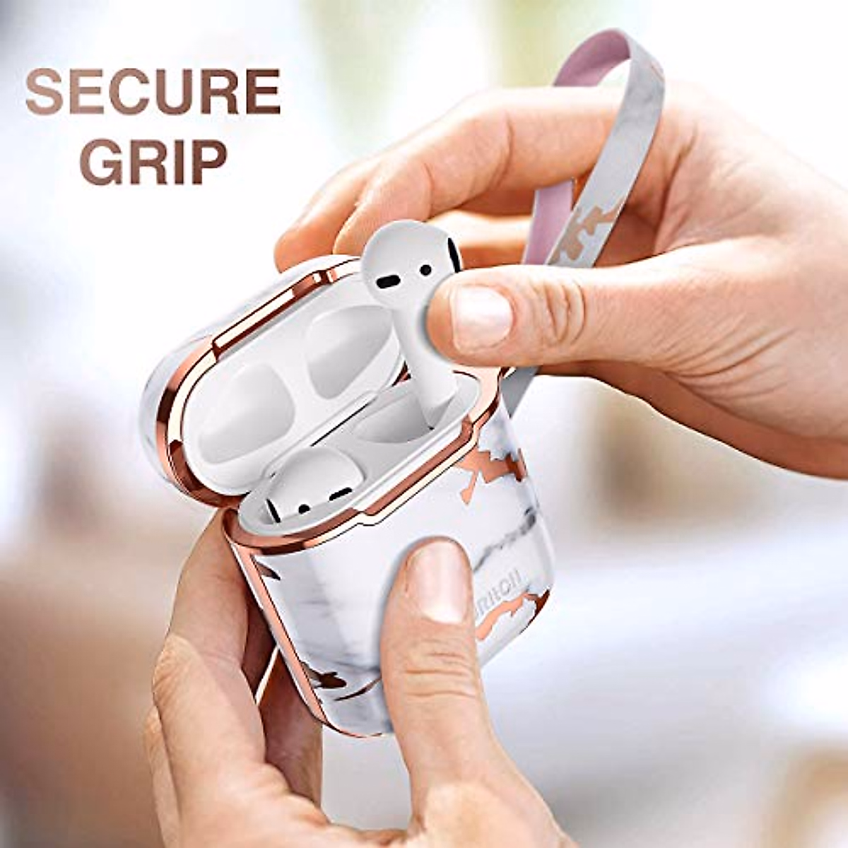 SURITCH Compatible with AirPods Case, [Front LED Visible] Cute Marble Full Body Protection Slim Shockproof Rugged Protective Case Cover with Lanyard for AirPods 1st/2nd (White Marble)