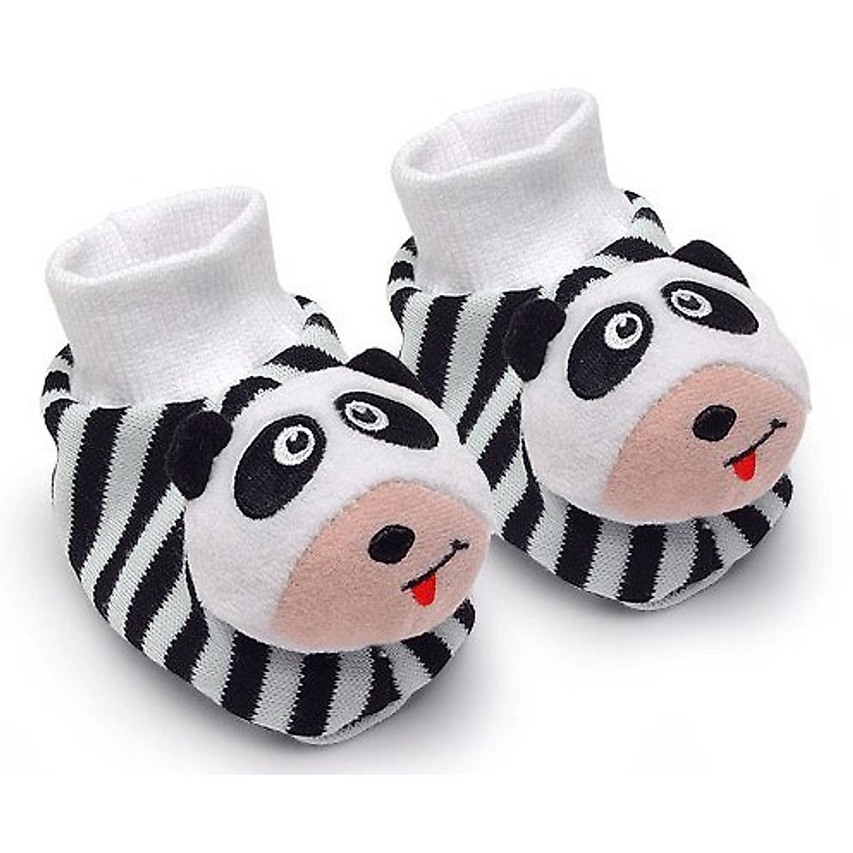 Genius Babies | Adorable Black & White Pair of Panda Baby Booties with Rattle Inside for Newborns and Infants