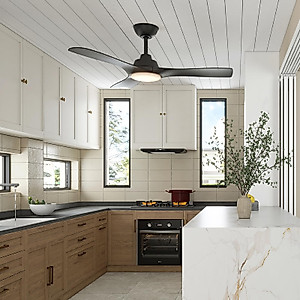 warmiplanet Ceiling Fan with Lights Remote Control, 42-Inch, DC Motor, 6 Speed, Dimmable LED Light, Black, 3-Blades