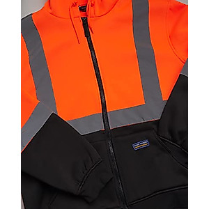 Bass Creek Outfitters Men's Fleece Zip Up Hoodie Sweatshirt - ANSI/ISEA Class 3 High Visibility Safety Workwear (M-2XL), Size X-Large, High Vis Orange