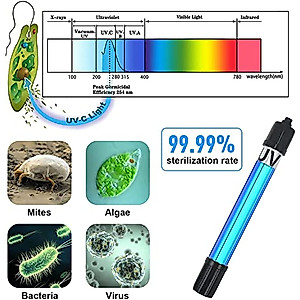 Aquarium Water Clean Clear Lamp Green Clean Machine w/Protect Shell Fits 20-200 Gallon Fish Tank Waterproof Light for Sump Pond Pump Filter 5W 254nm (Pump not Included, lamp is Inside The Shell)