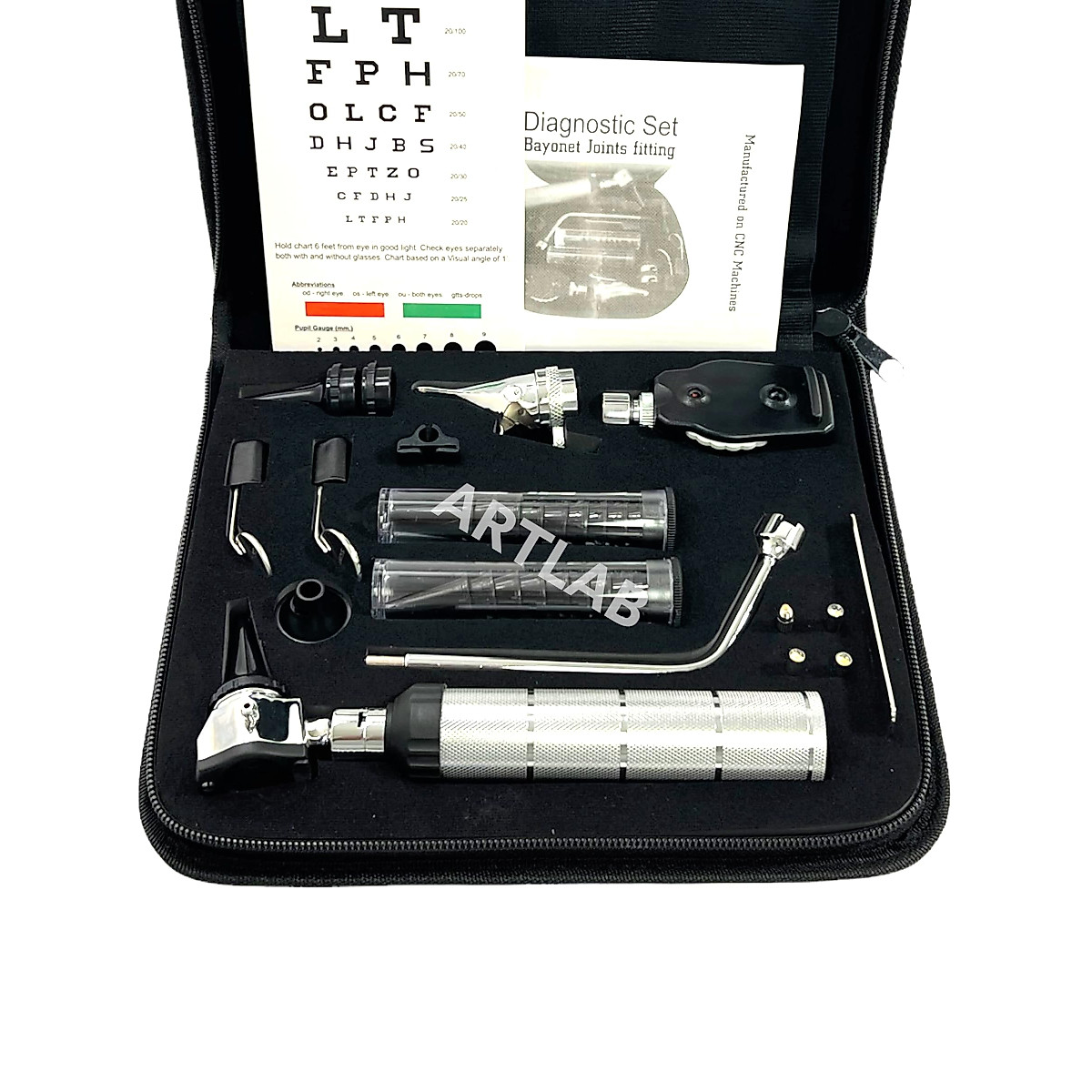 Artlab-Otoscope, Eye scope & Illuminator Diagnostic Set -Otoscope examination set -Nursing Students Otoscope set with Carrying Leather case Replacement Tips