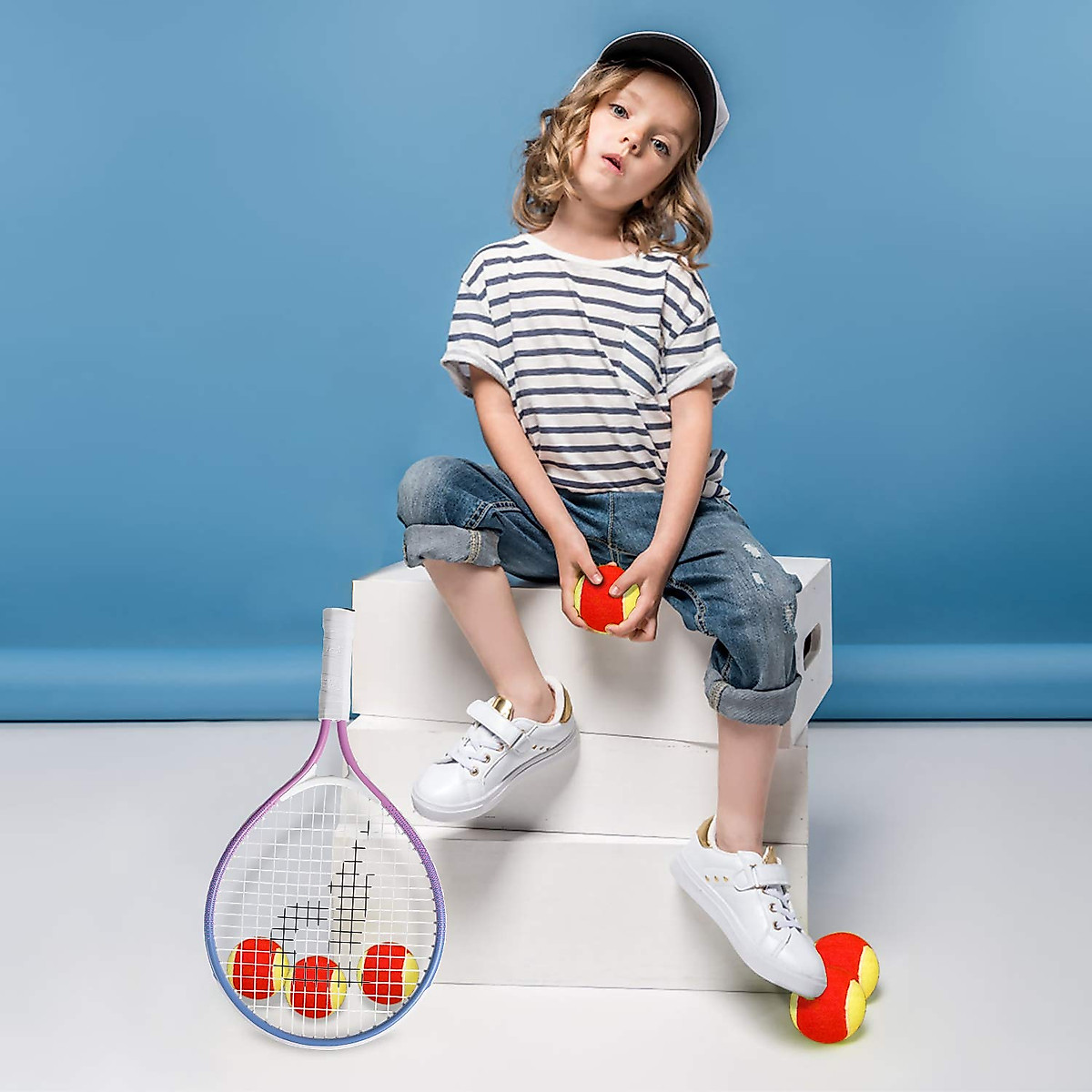 PIKASEN 17" Kids Tennis Racket Best Starter Kit for Kids Age 4 and Under with Shoulder Strap Bag and Mini Tennis Racket Toddler Tennis Raquet (Pink)