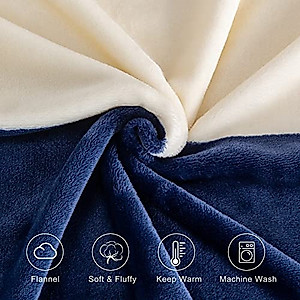 Homelike Moment Fleece Throw Blanket for Couch Navy Blue 50x60, Soft Cozy Blue White Striped Flannel Blankets for Sofa Bed Warm Lightweight (Navy Blue, 50x60 Inches)