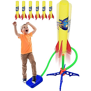 Kiddie Play Rocket Launcher for Kids to Step on with 6 Rockets Outdoor Toys Gift for Boys and Girls Ages 6 Years and Up