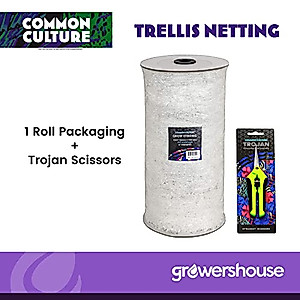 COMMON CULTURE Grow Strong Plant Trellis + Trojan Scissors - 6" Square Soft Mesh Nylon Trellis Netting Bulk Roll - Heavy-Duty Garden Netting for Plants - 5' x 350' - 1 Roll