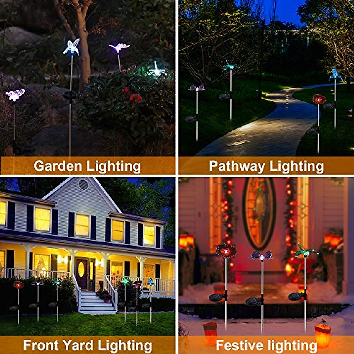 MAGGIFT 6 Pack Outdoor Solar Figurine Lights, Solar Powered Garden Stake Light, Color Changing LED Landscape Lighting, Sparkling Star Flower Hummingbird Butterfly Dragonfly Bee for Patio Yard Pathway