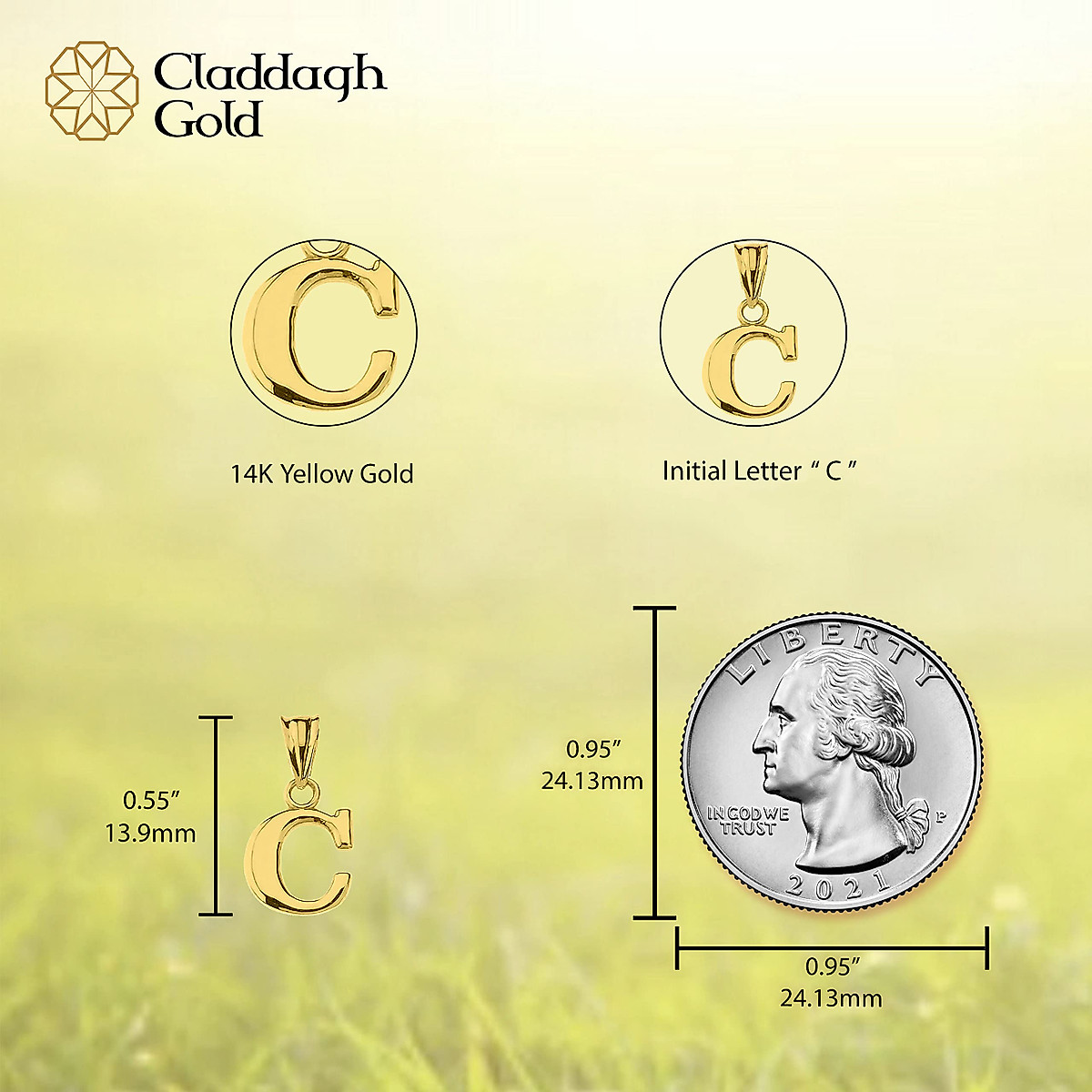 14K Yellow Gold Fine Mini Dangling Initial A-Z Charm 1/2" Pendant - Letter C