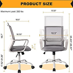 Office Desk Chair, Mesh Home Office Computer Task Chairs, Ergonomic Swiveling Rolling Desk Chair, Grey