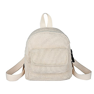 AZURAOKEY Women Mini Backpack Corduroy Backpack Retro Travel Rucksack (White)