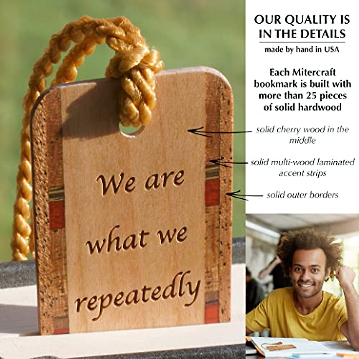 Aristotle Excellence Quote, Engraved Wooden Bookmark - Also Available with Personalization - Made in USA
