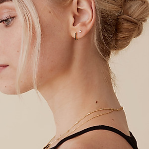 PAVOI 14K Gold Plated Sterling Silver Post Huggies | Cubic Zirconia Huggie Earrings for Women | Black Stones, Yellow Gold