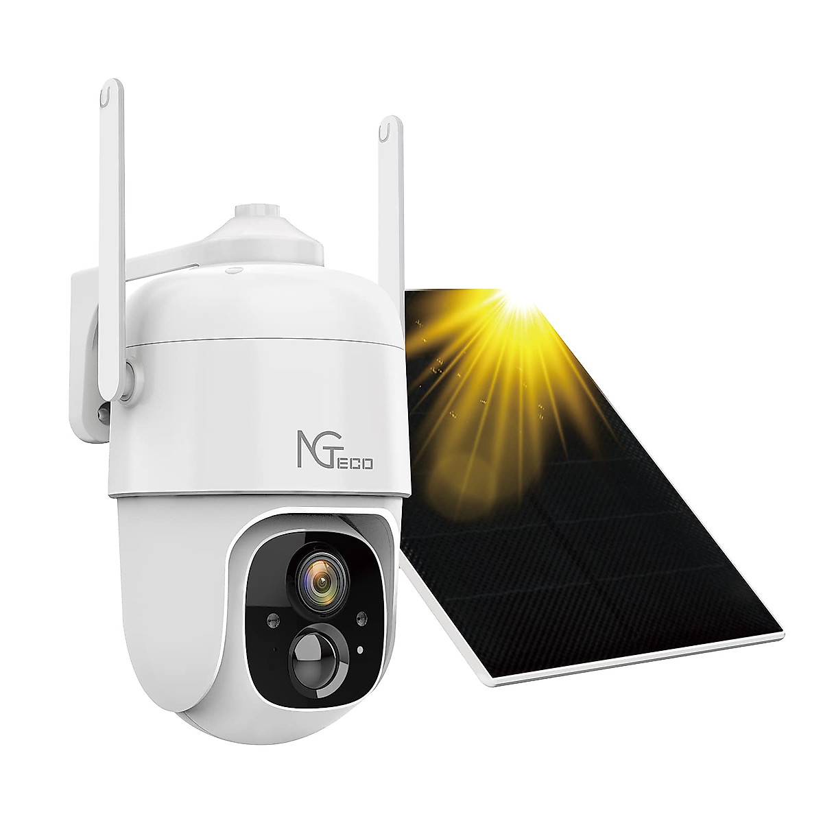 NGTeco Solar Security Cameras Wireless Outdoor with Solar Panel, Rechargeable Battery Powered IP65 Waterproof 1080P 2.4G WiFi Cameras for Home Security, 30 Days Free Cloud Storage