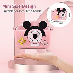 Wennzy Mini Cartoon Kids Digital Camera 1080P Digital Video Camera for Kids Dual Lens 2.0 Inch IPS Screen 4X Zoom Built-in Battery Cute Photo Frames Interesting Games with Neck Strap