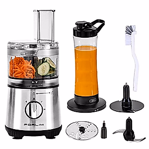 FORLIM 3.5 Cup Small Food Processor,12-in-1 Mini Blender and Food Processor Combo for Kitchen,350W,20oz Bottle,2 Speeds+Pulse with 4 Blades, for Shakes, Smoothies, Meat, Sauces, Stainless Steel Silve