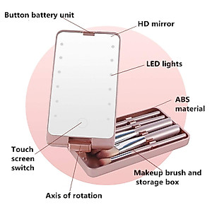 FQYYDD Illuminated Makeup Mirror Portable Mini Led Makeup Mirror Touch Screen Rotates The Makeup Brush Storage Box