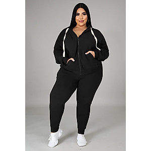 Tycorwd Women's Plus Size Two Piece Outfits Sweatsuits Sets Long Sleeve Loungewear Tracksuit Sets Black-3XL