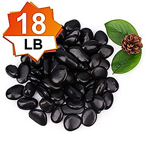 [18 Pounds] Black Pebbles Aquarium Gravel River Rock, Natural Polished Decorative Gravel,Garden Outdoor Ornamental River Pebbles Rocks,Black Stones，Polished Gravel for Landscaping Vase Fillers (Black)