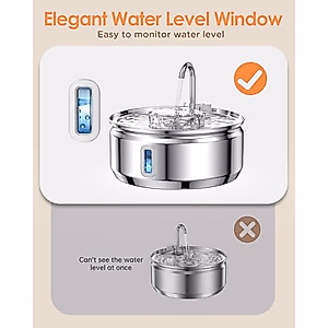 Cat Water Fountain, 3.2L/108oz Upgraded Stainless Steel Pet Water Fountain for Cats Inside Drinking, Automatic Dog Cat Water Bowl Dispenser with Water Level Window