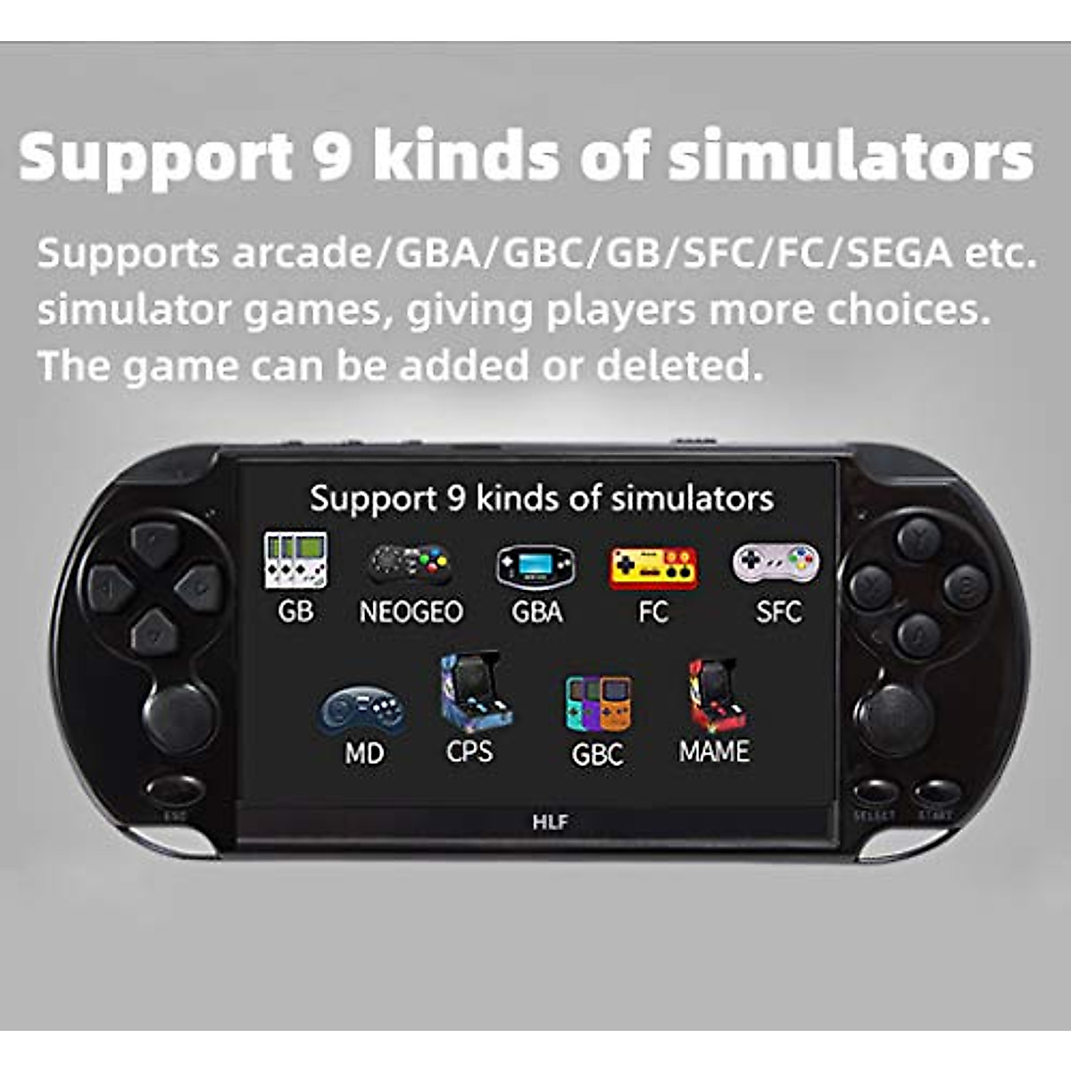 5.1 inch Multi-Function Retro Game Console Handheld Game Console 7700 Games Support Arcade/CPS/fc/SFC/gba/gbc/gb/sega Emulator Games can be archived with Rechargeable Lithium Battery (Black)