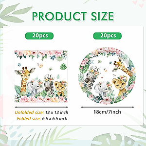 40PCS Wild One Birthday Decorations Girl Jungle Safari Birthday Decorations Included Wild One Plates and Napkin Sets for Kids Animal Safari Baby Shower Decorations