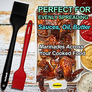 Anaeat 2 Pack Silicone Basting Pastry Brushes - Heat Resistant Brush with Soft Bristles, Hygienic One Piece Design, Marinade Brush Great in Baking for Spreading Oil Butter Sauce BBQ Grill