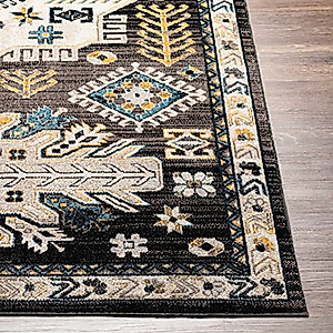 Hauteloom Cabacungan Traditional Persian Medallion Living Room Bedroom Area Rug - Machine Washable Distressed Carpet - Bohemian Oriental - Easy to Clean - Black, Grey, Beige - 5'3" x 7'